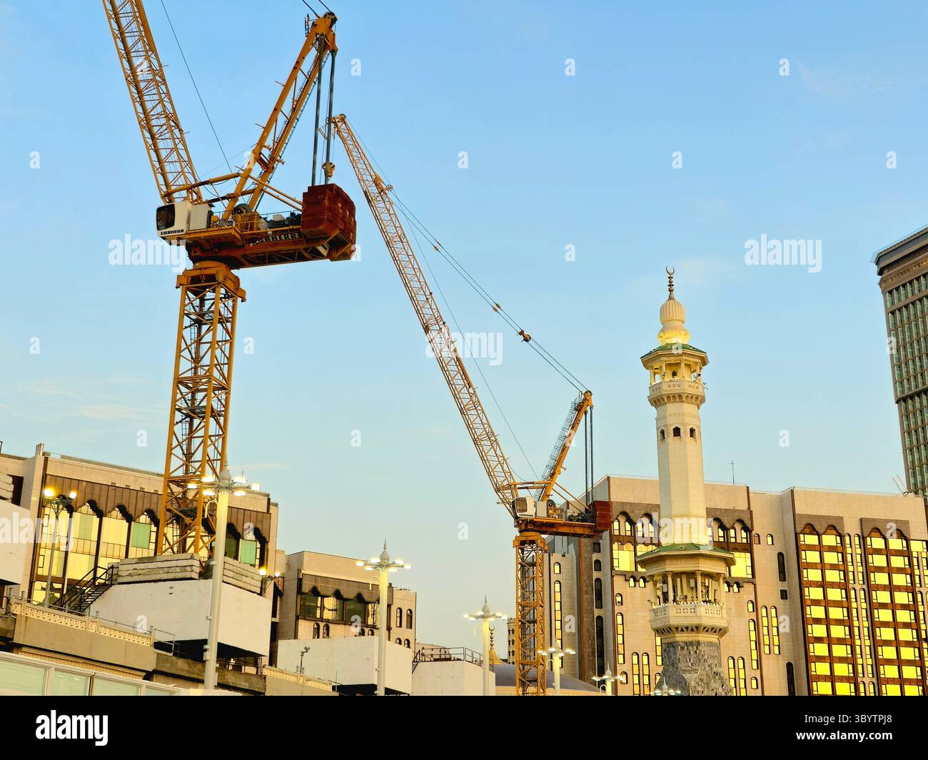 Mecca, Saudi Arabia, June 6 2024: Crane tower at the site of the great ...