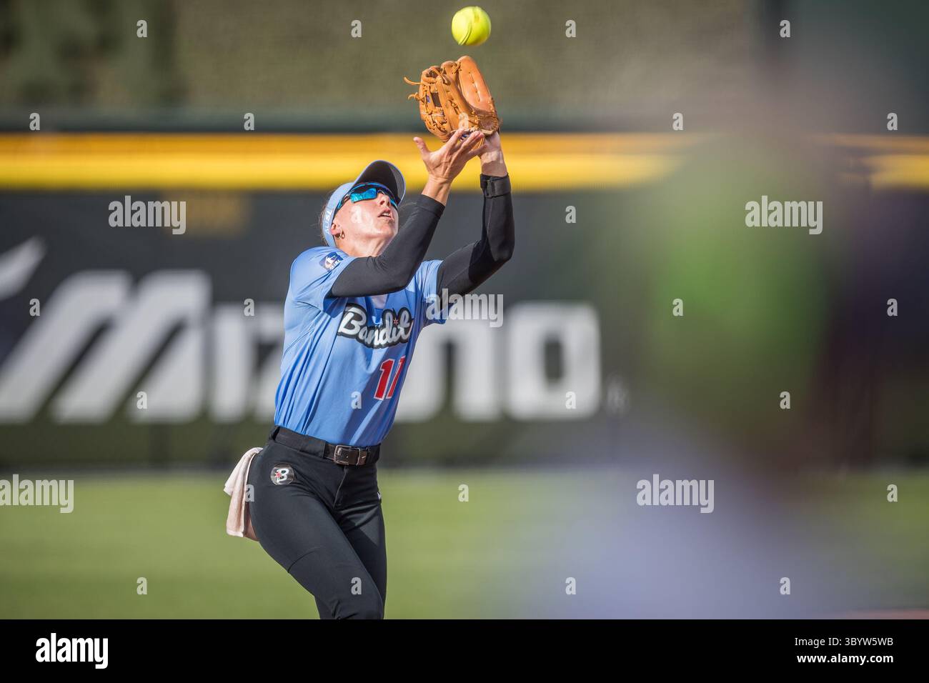 July 17, 2025: Bandits infielder Skylar Wallace (17) catches a ball for ...