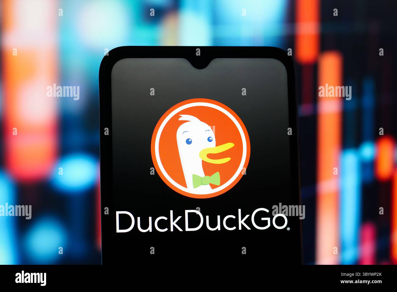 In this photo illustration, the DuckDuckGo (Duck Duck Go) logo is seen ...