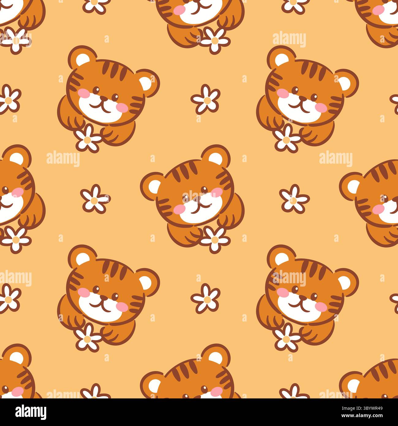 A seamless pattern featuring adorable kawaii tiger cubs. The vibrant ...