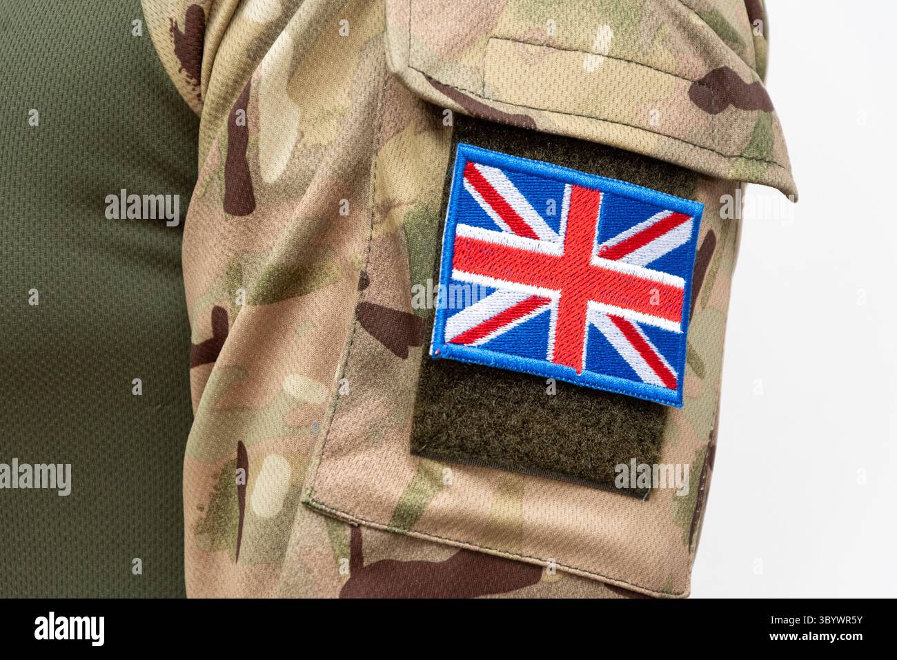Modern soldier in uniform with British symbols. Representation of ...