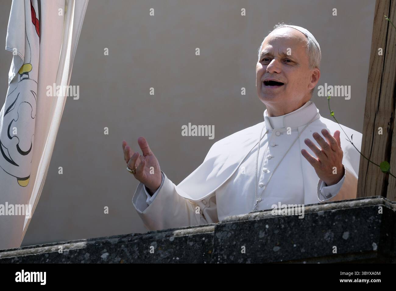ROME, ITALY - JULY 20: Pope Leo XIV looks out the window of Villa ...