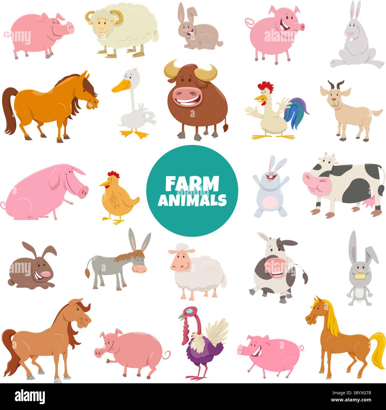 Cartoon illustration of happy farm animal characters big set Stock ...