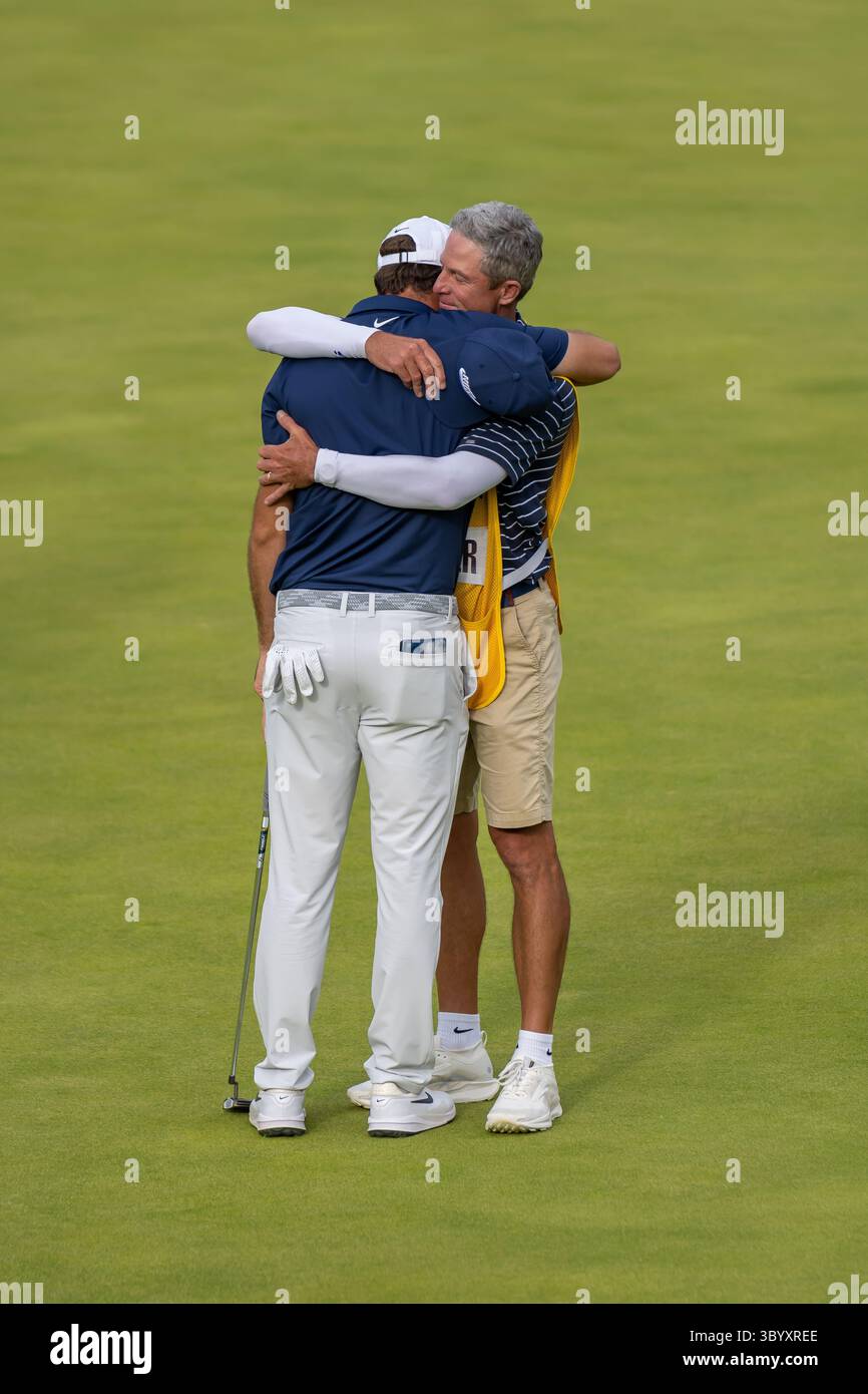 Portrush, Ireland. 20th July 2025. Scottie Scheffler hugs his caddie ...