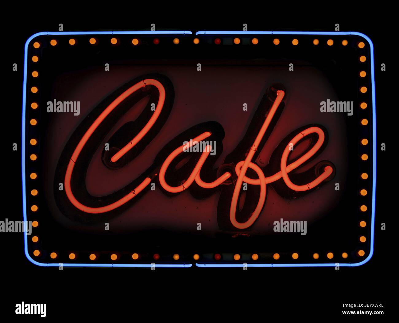 Vintage Neon Cafe Sign on Small Town Restaurant Wall Stock Photo - Alamy