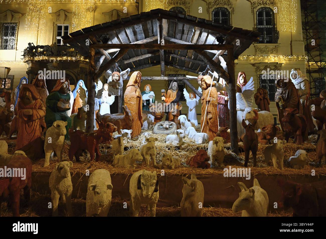 Beautiful nativity scene with baby Jesus. Traditional Christmas ...