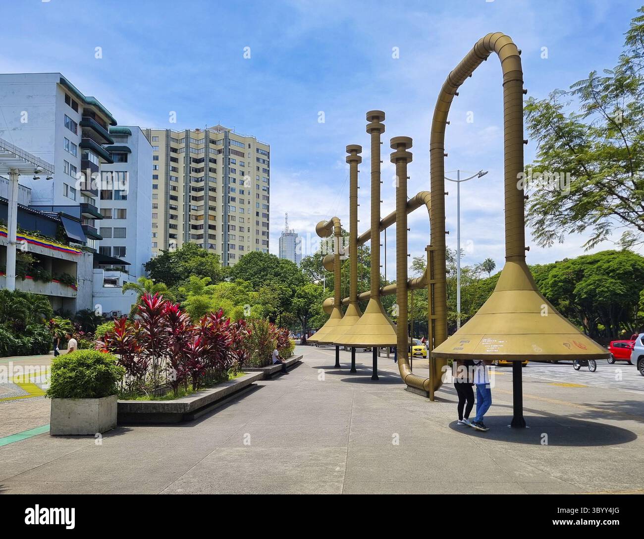 Colombia, Cali, July 30, 2024, giant trumpet shaped monument dedicated ...