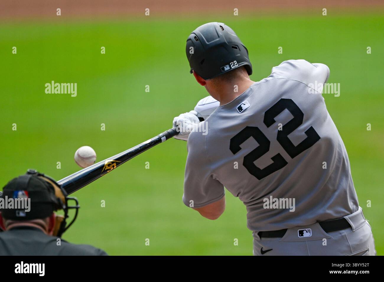 ATLANTA, GA – JULY 20: New York first baseman Ben Rice (22) swings at a ...