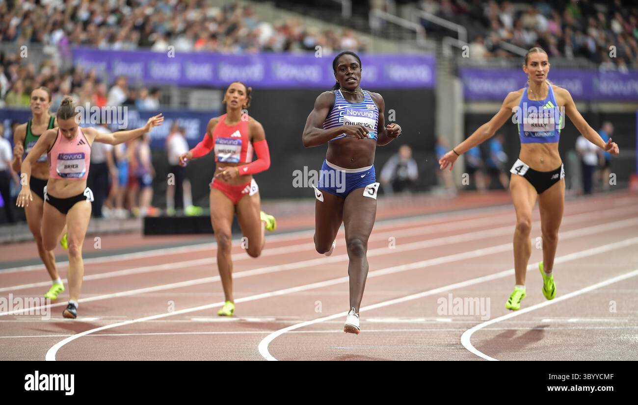 Victoria Ohuruogu of Great Britain competing in the women’s 400m race at the Novuna London ...