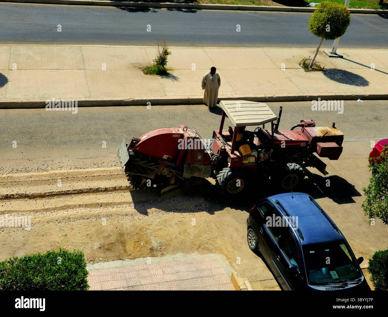 Giza, Egypt, July 16 2025: A powerful piece of construction equipment ...