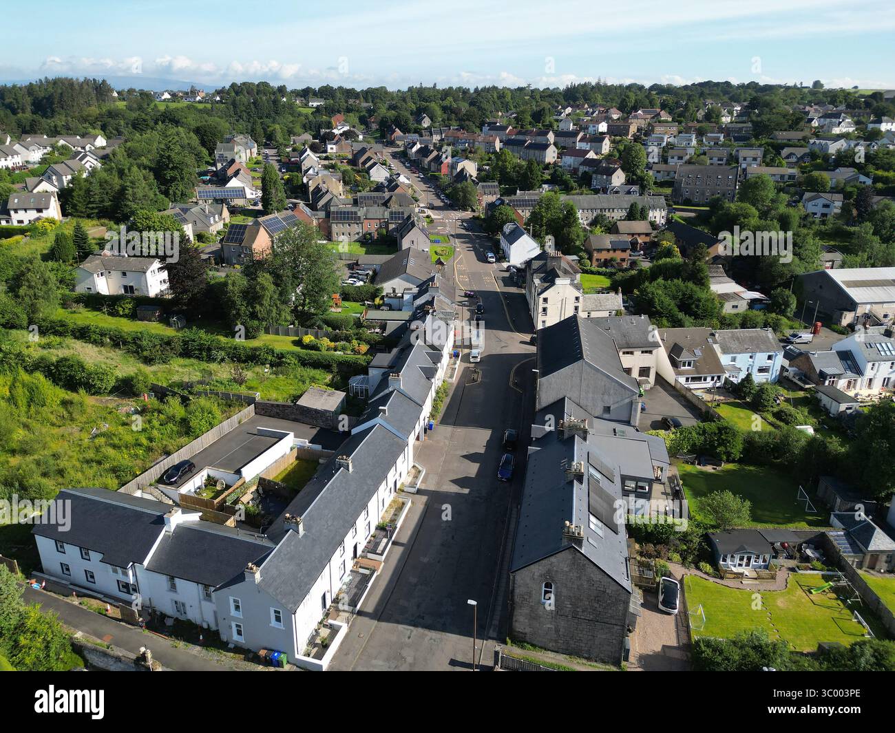 Aerial view of Buchanan street, Balfron village, Stirling County ...