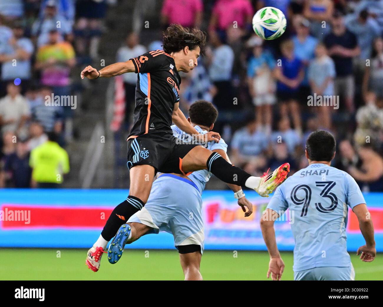 New York City forward Sebastiano Musu (81) leaps on the back of ...