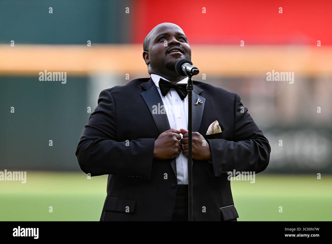 ATLANTA, GA – JULY 20: Atlanta Braves Opera Tenor Timothy Miller sings ...
