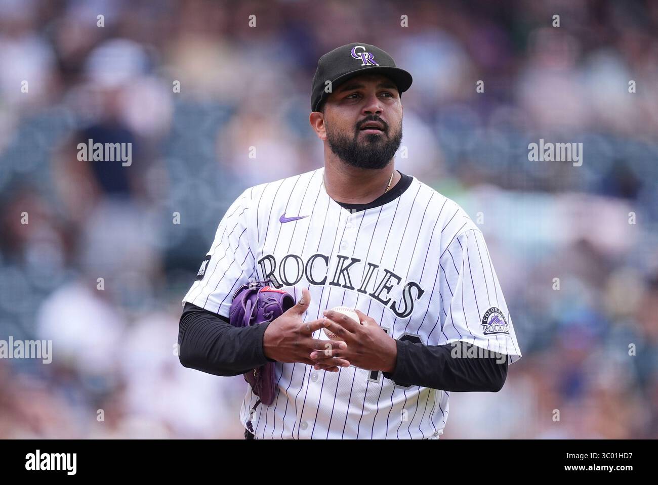 Colorado Rockies starting pitcher Germán Márquez reacts after giving up ...
