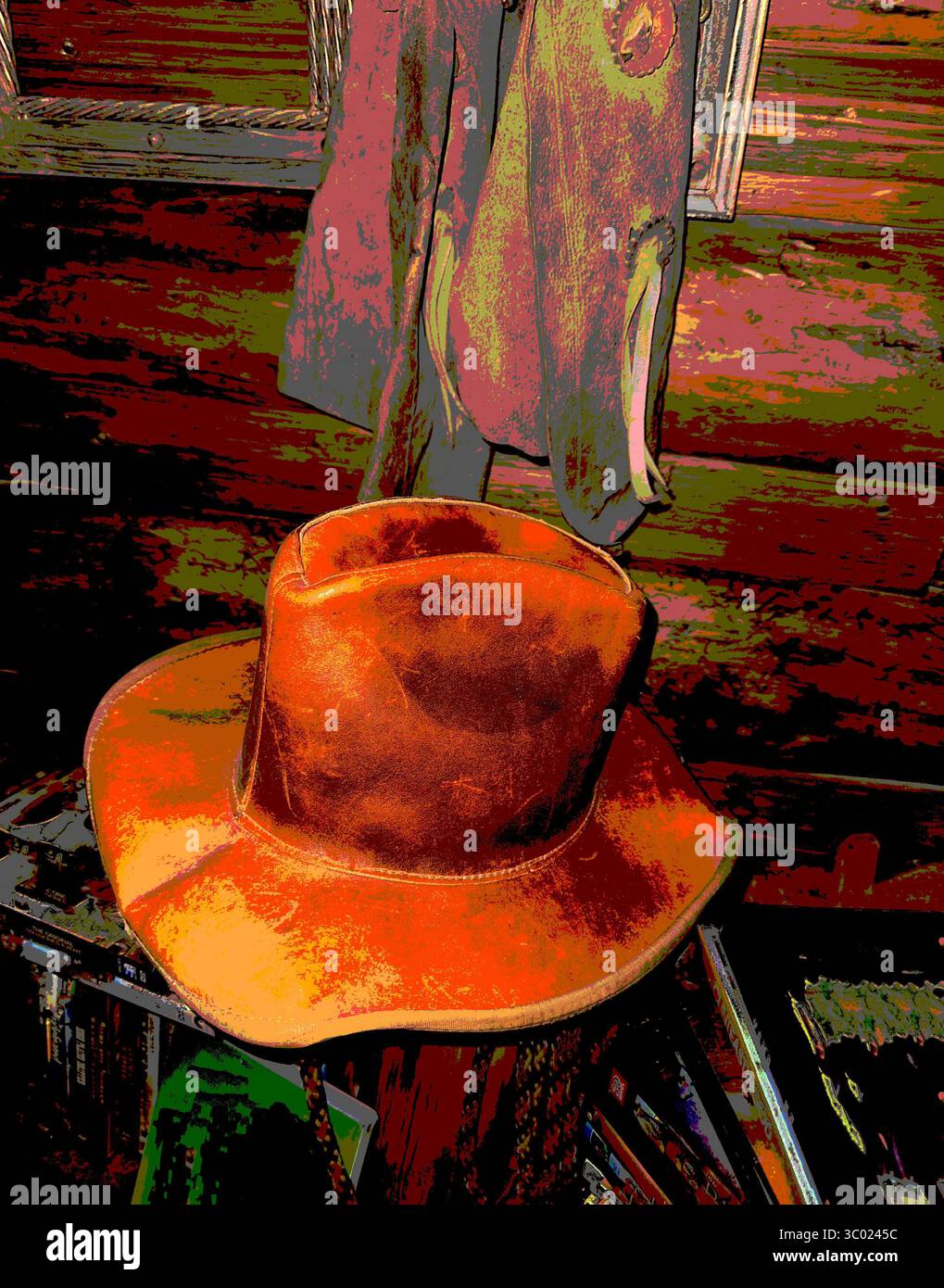 Artistic paint touches are added to western still life showing interior ...