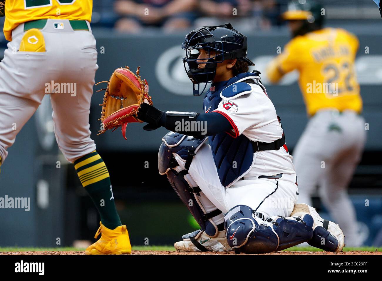 July 19, 2025: Cleveland Guardians catcher Bo Naylor (23) awaits a ...