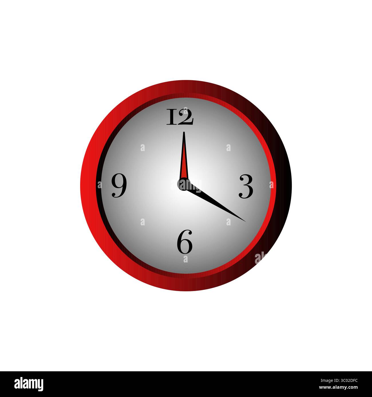 Round clock illustration. Time telling device. Red border Vector. Wall ...