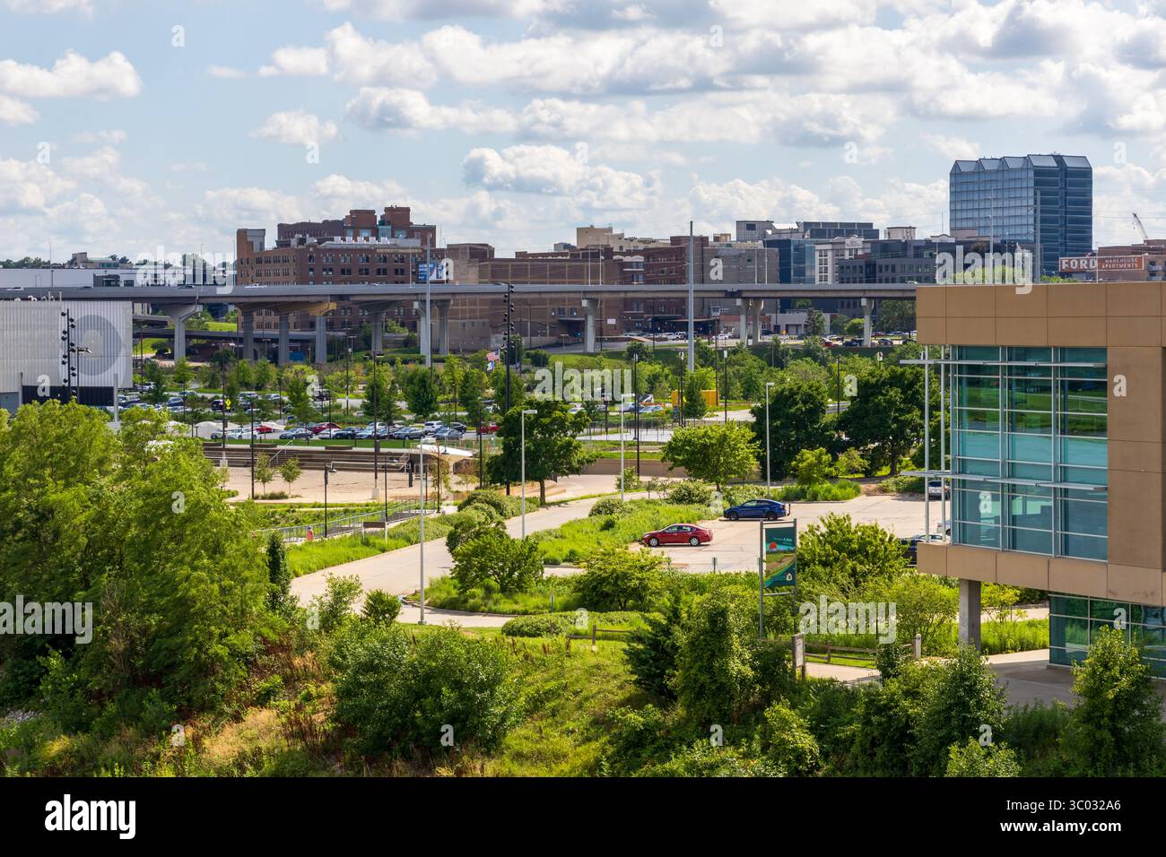 Omaha Cityscape viewed from Bob Kerrey Pedestrian Bridge, Nebraska ...