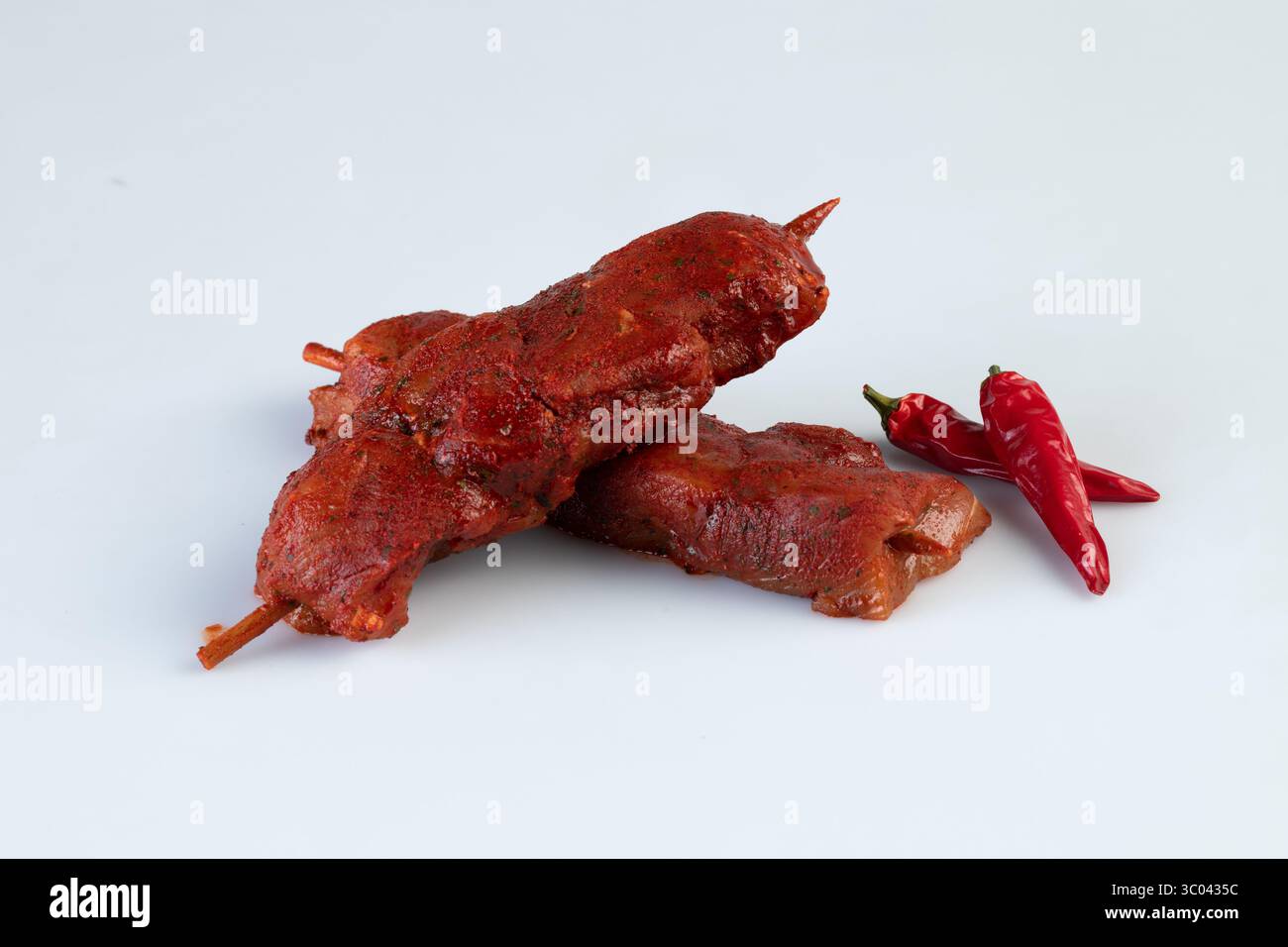 Red meat on skewer isolated nature background with clipping path Stock ...