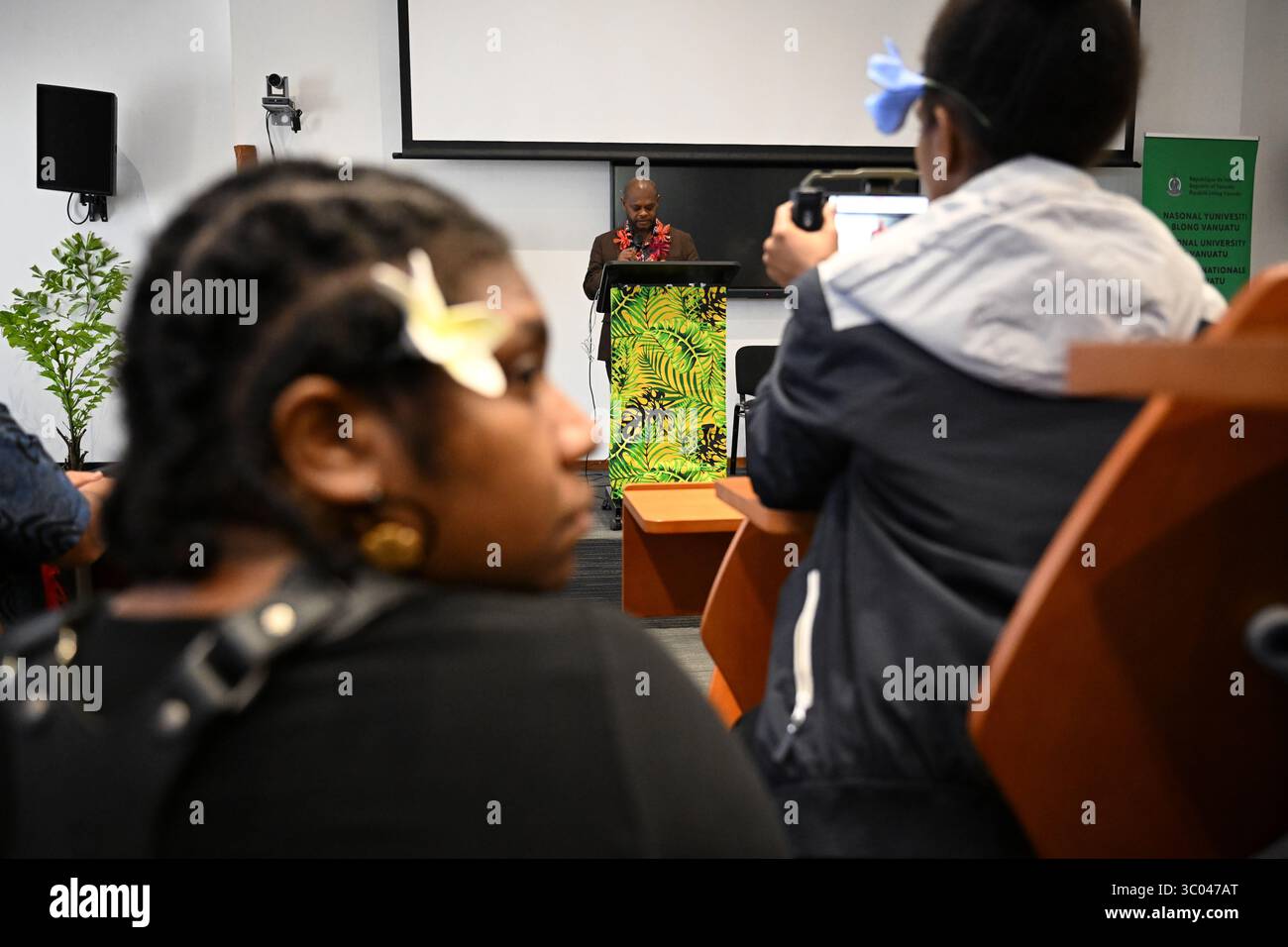 Vanuatu Fisheries Minister Jack Norris Kalmet speaks during the launch ...