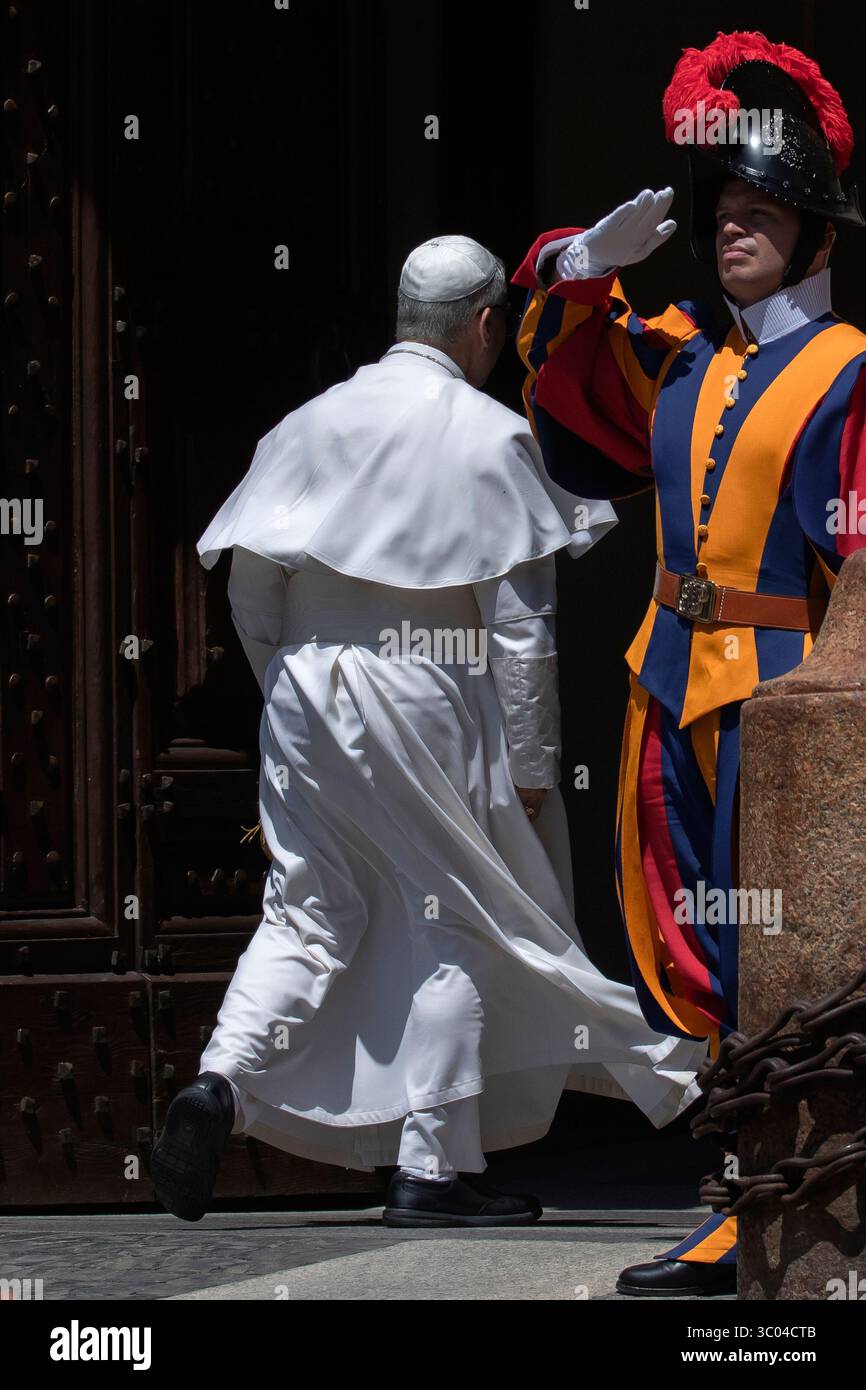 Pope Leo XIV leaves at the end of the Angelus prayer from the Apostolic ...