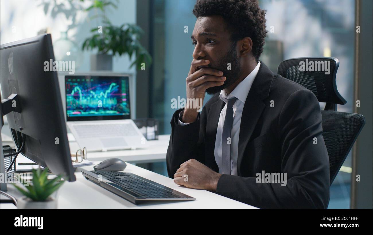 Scared shocked African American man businessman sad failure male ...