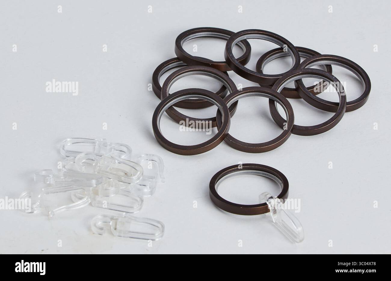 Copper ring pipe with plastic hook isolated nature background with ...