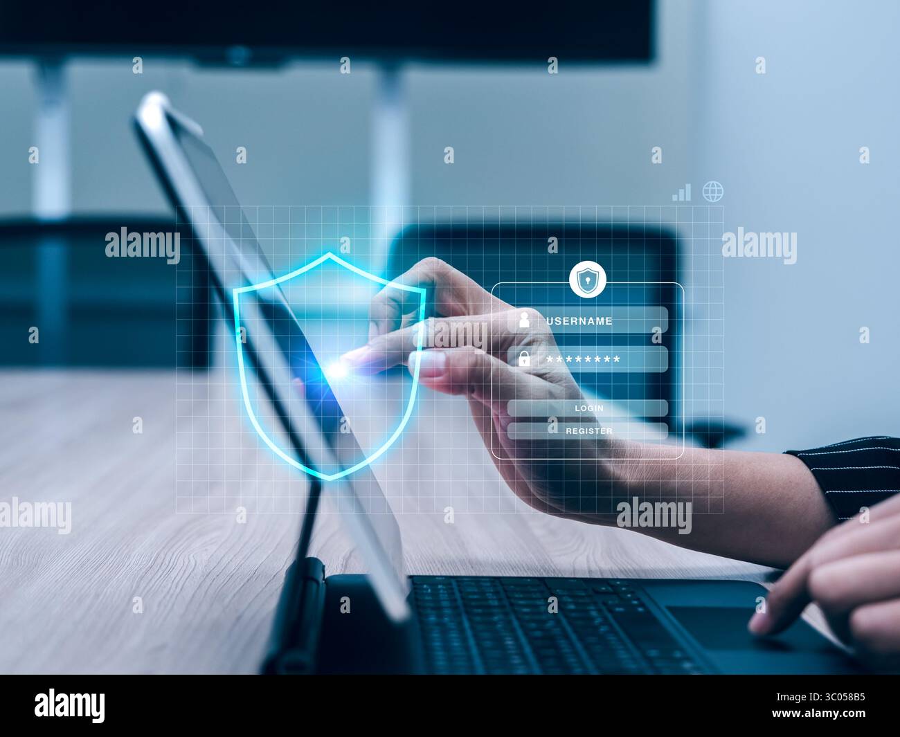 Cyber security and data protection technology concept. Shield icon ...