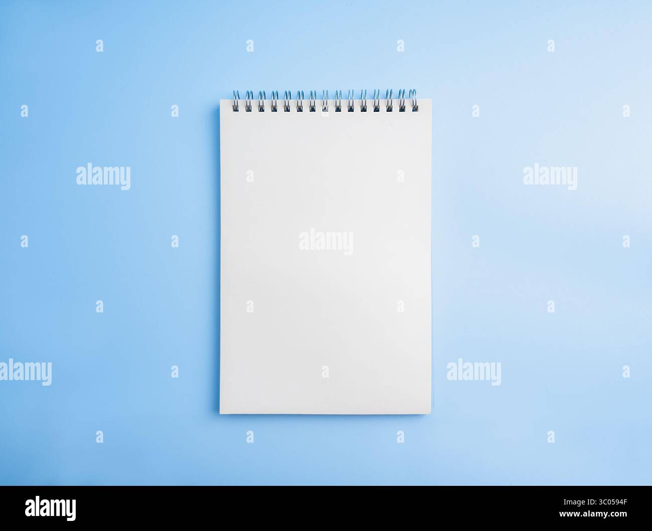 Blank vertical notepad isolated on horizontal blue background. Empty ...