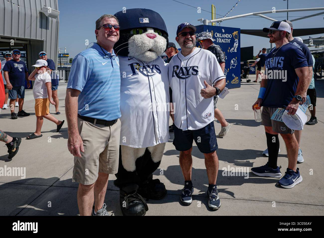 Tampa, FL USA: Tampa Bay Rays fans pose with DJ Kitty prior to an MLB ...