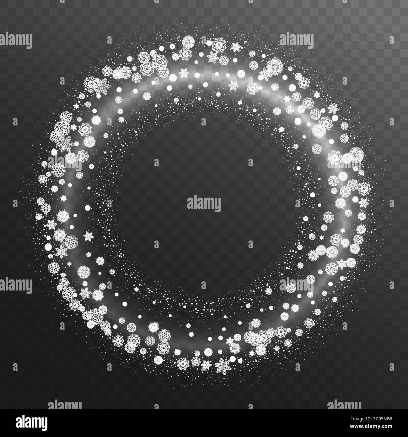 Snowflake circle frame. Realistic vector illustration isolated on dark ...