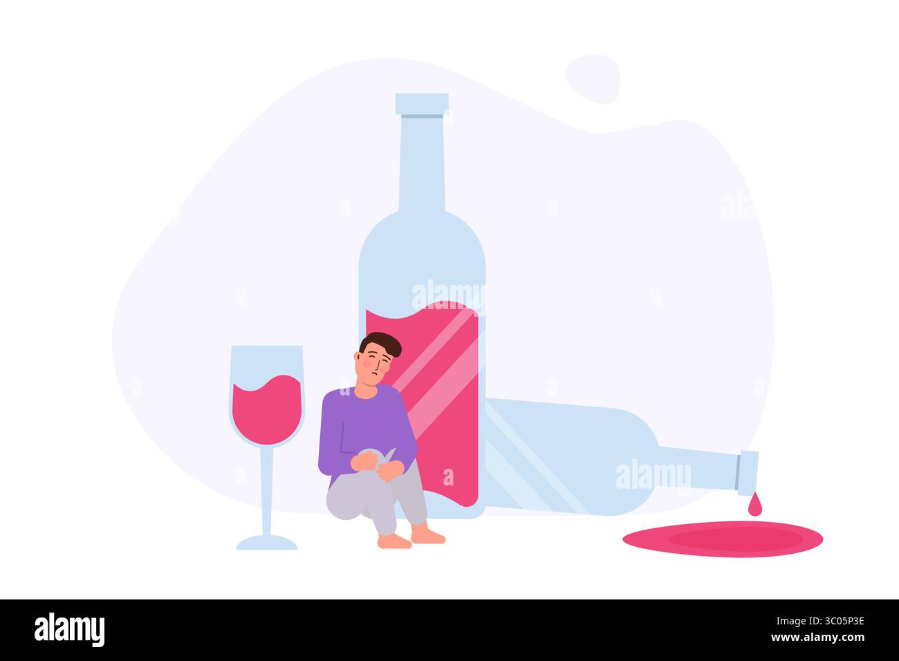 Alcohol addiction concept with male character. Vector illustration ...