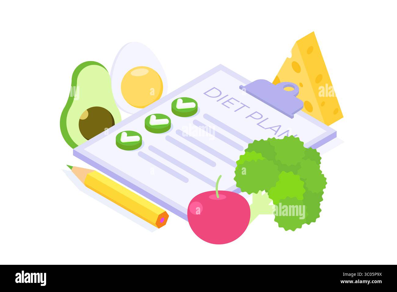 Diet plan schedule checklist concept. Isometric Vector illustration ...