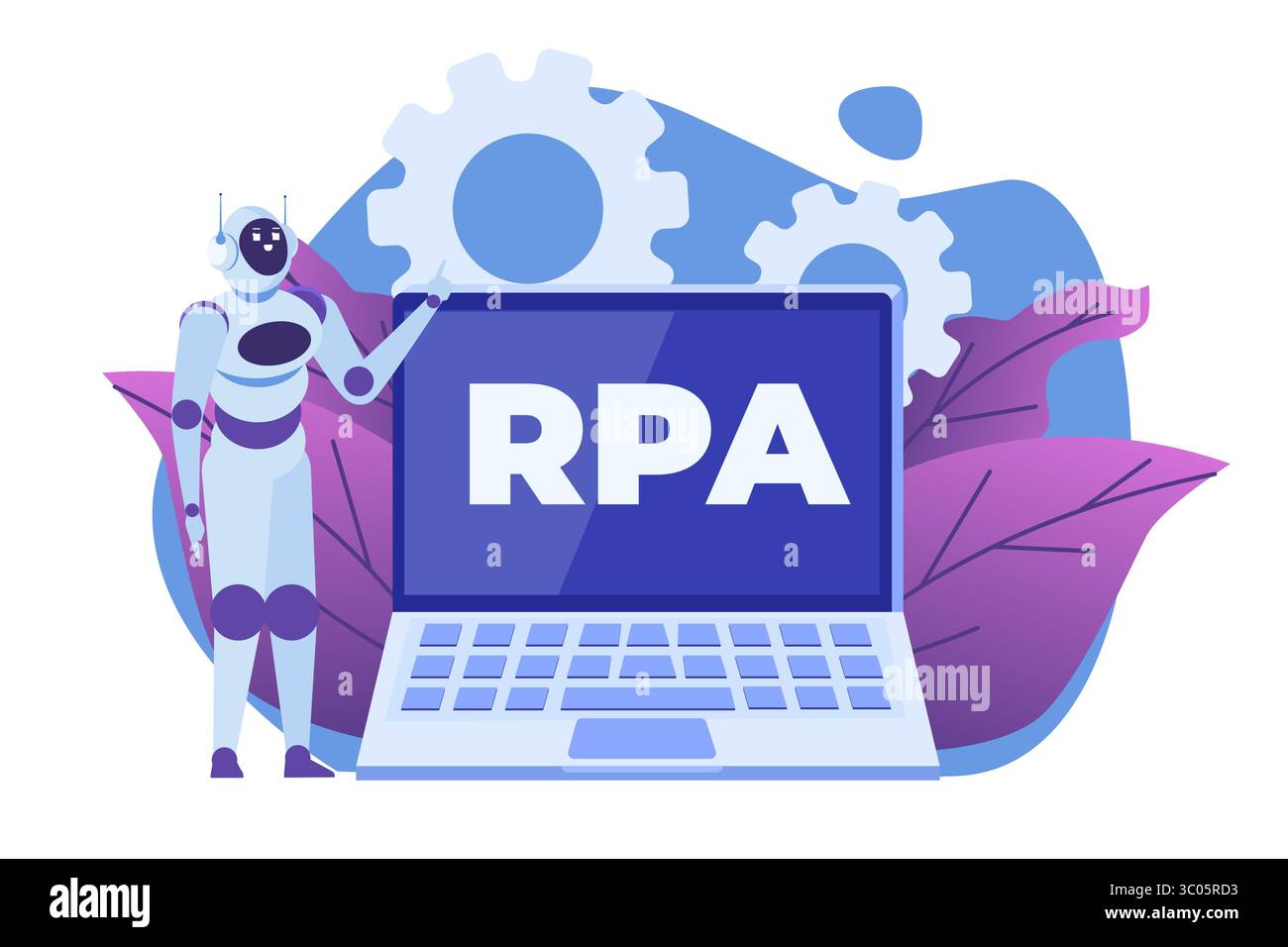 Robotic Process Automation concept, RPA. Robot or Chat bot helps people ...