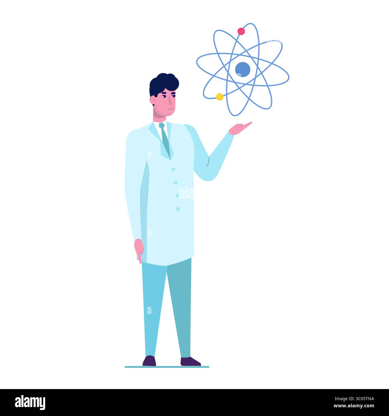 Man scientists showing atomic model. Vector illustration Stock Vector ...