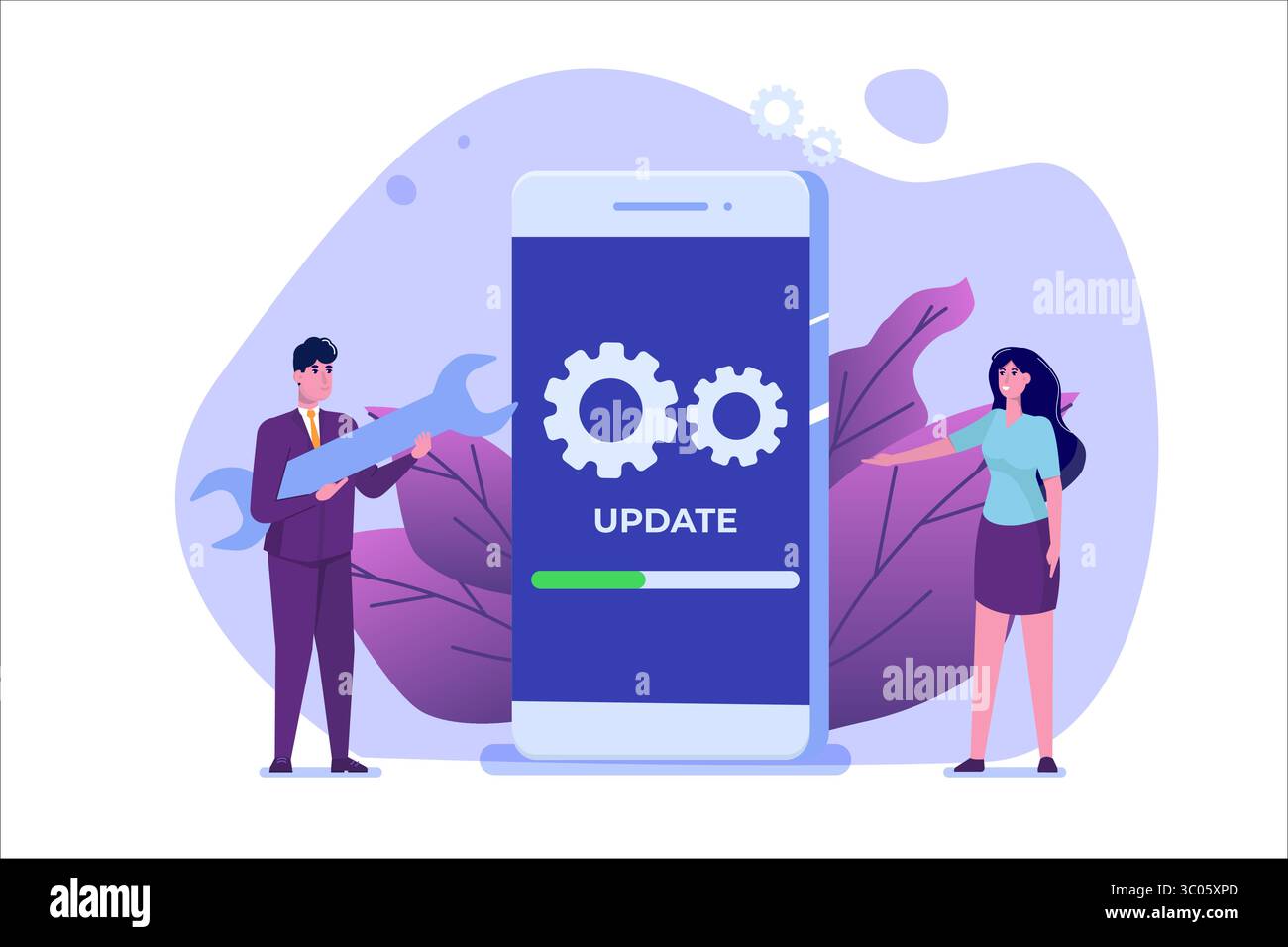 Smartphone System update flat style concept. Vector illustration Stock ...