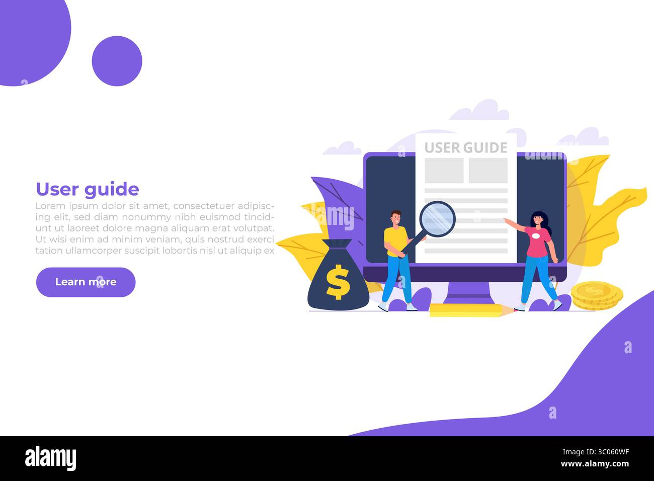 User manual flat style concept. People with guide instruction are discussing about content of ...