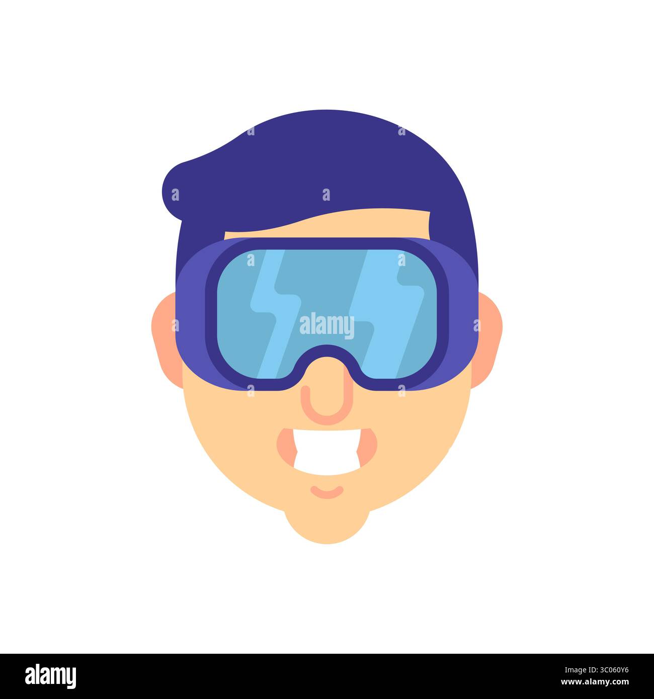 Face with VR goggles symbolizes digital transformation, immersive technology, and cyber ...