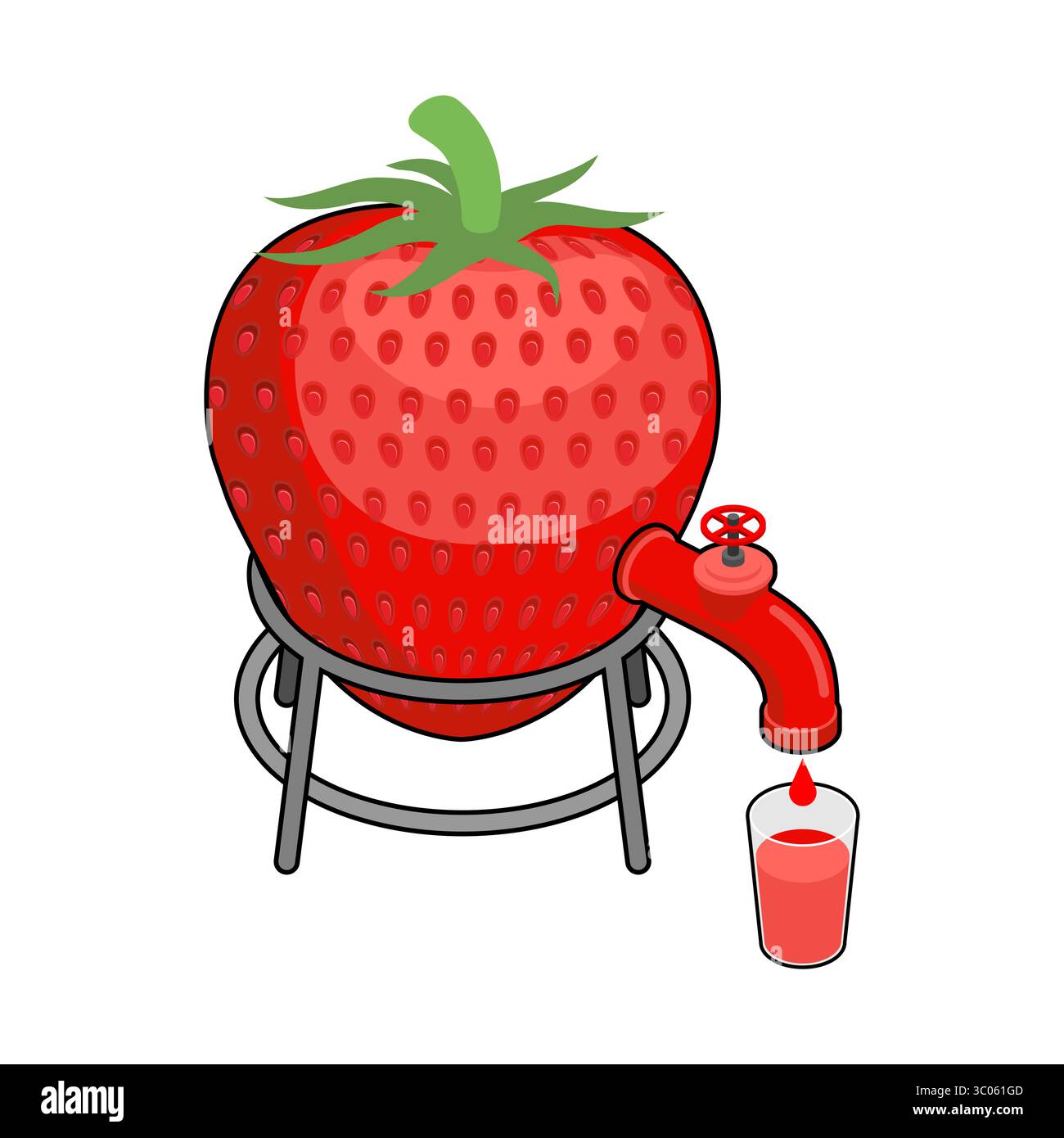 strawberry with a tap releasing juice. A creative food design ...