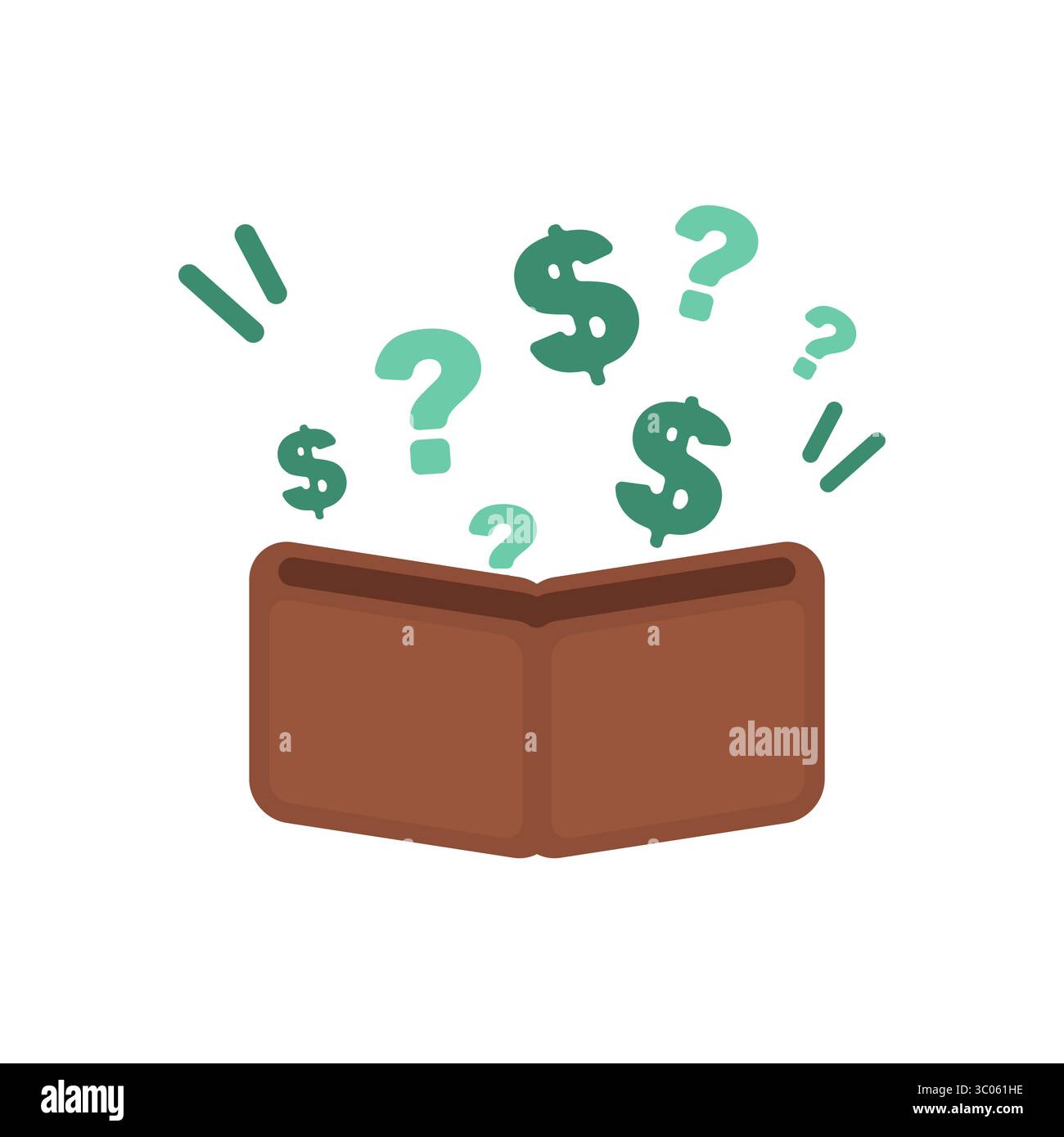 wallet with floating dollar signs and question marks. Illustrates ...