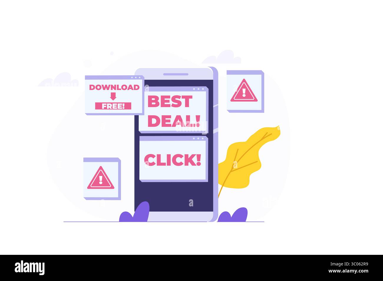 Computer adware attack, spam, internet advertising concept. Vector ...