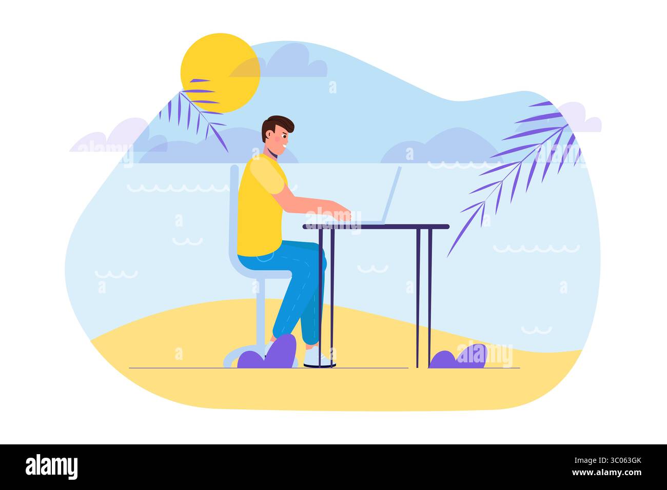 Workcation, work and vacation at remote concept. Vector illustration ...