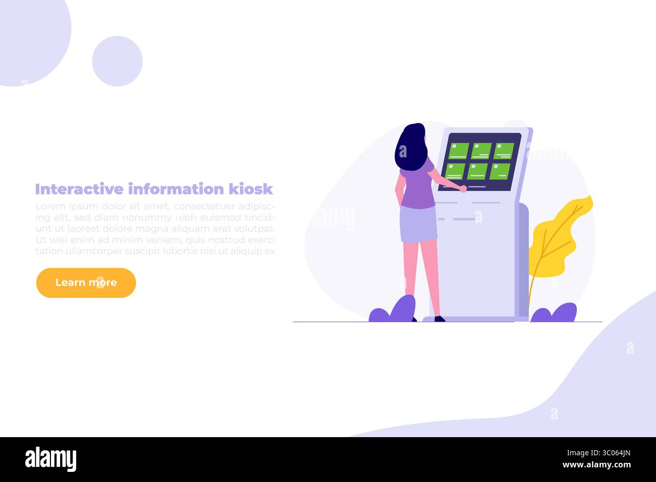 Woman using self service terminal, Interactive information kiosk ...