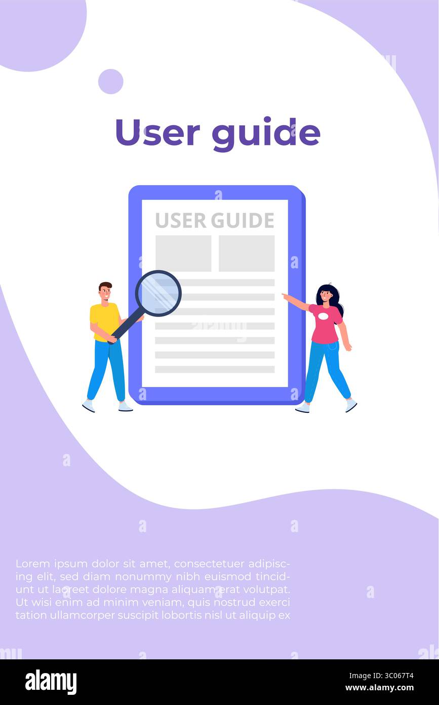 User manual flat style concept. People with guide instruction are ...