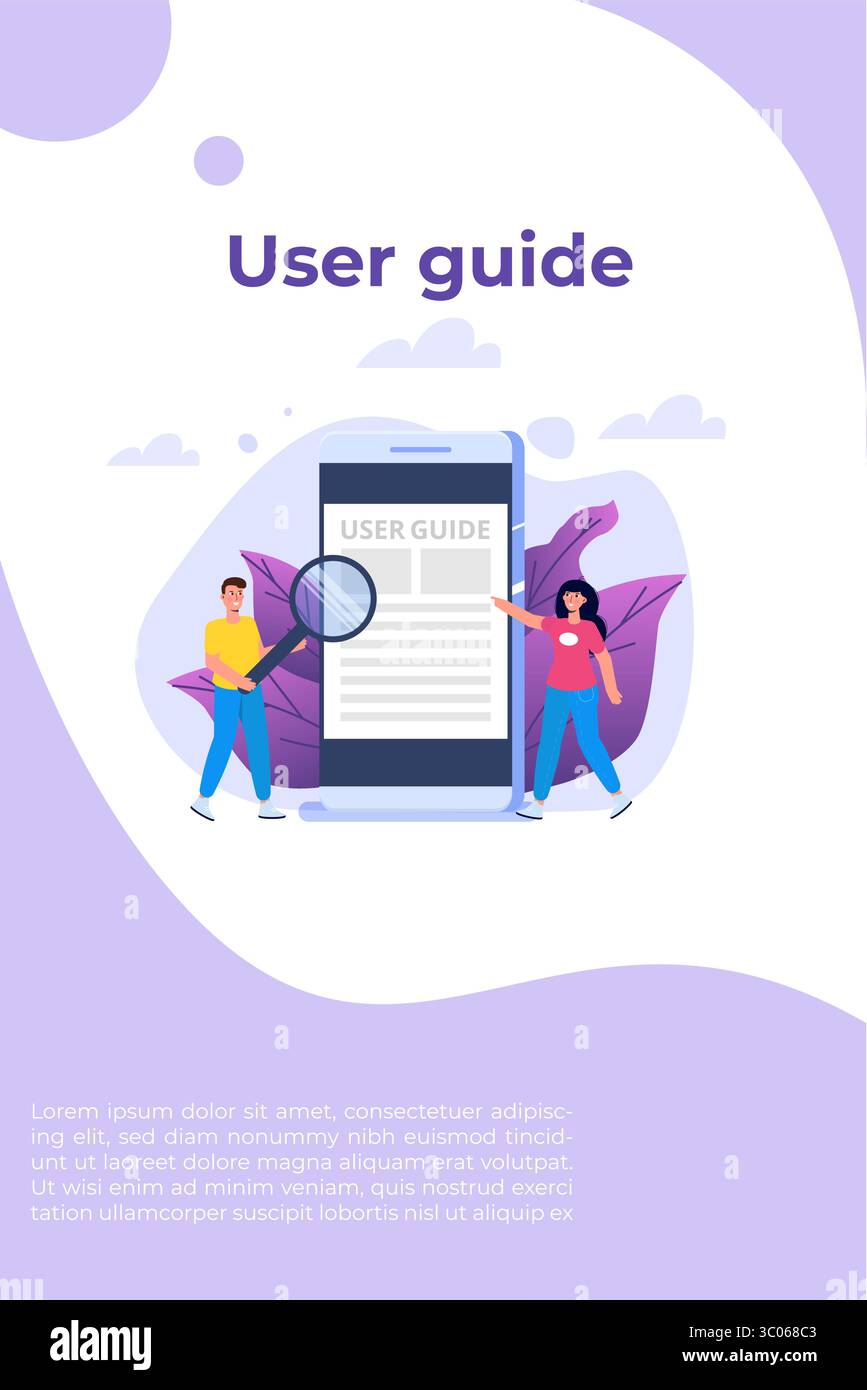 User manual flat style concept. People with guide instruction are ...