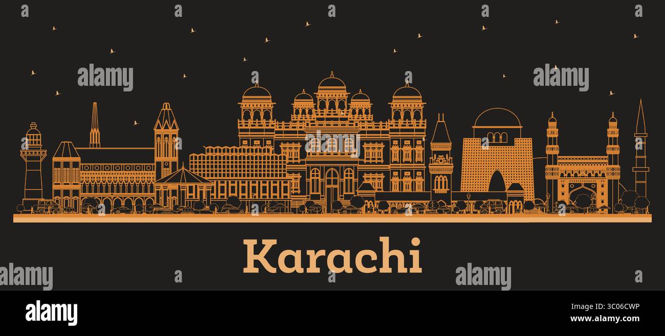 Outline Karachi Pakistan City Skyline with orange Buildings. Vector ...