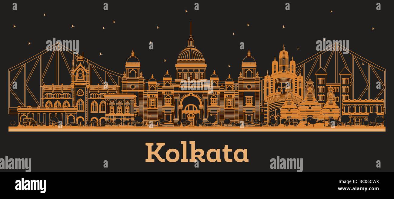Outline Kolkata India City Skyline with orange Buildings. Vector ...