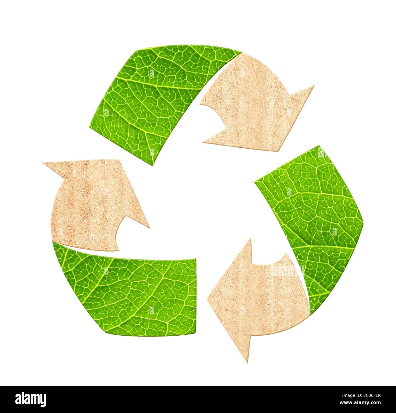 Arrows recycle symbol from recycled paper and green leaf. Reuse ...