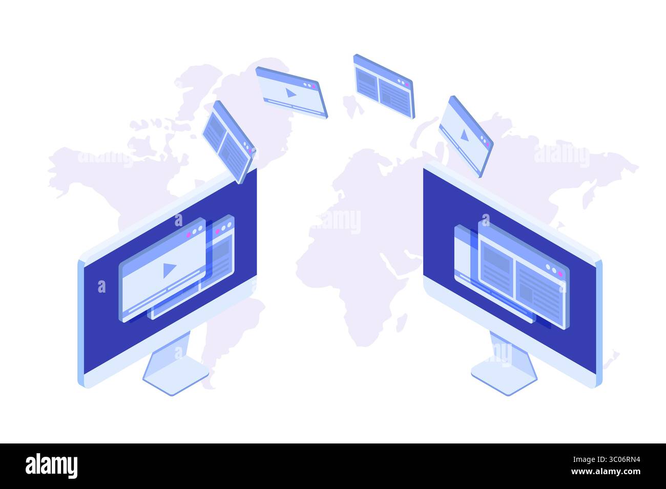 File transfer on desktop isometric concept. Syncing, Cloud technology. Vector illustration Stock ...