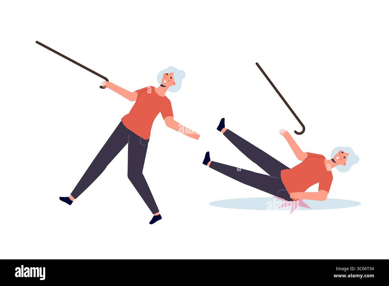 Falling Elderly People concept. Vector illustration in cartoon style ...